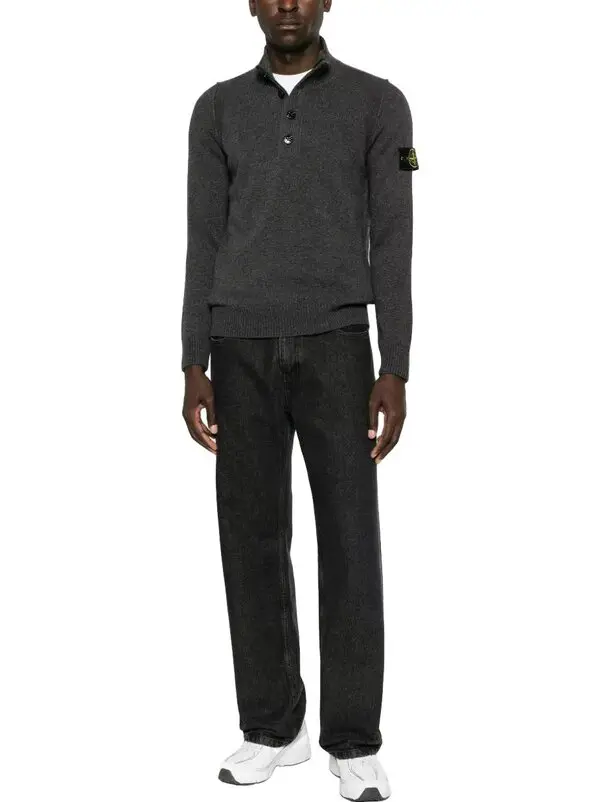 Stone Island Logo Patch High Neck Polo Shirt - Grey