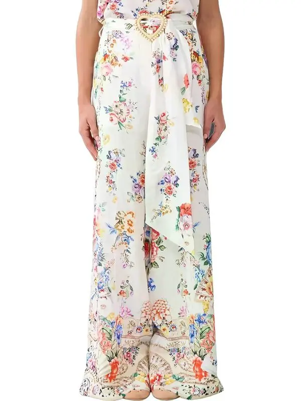 Camilla Belted Palazzo Pants - White