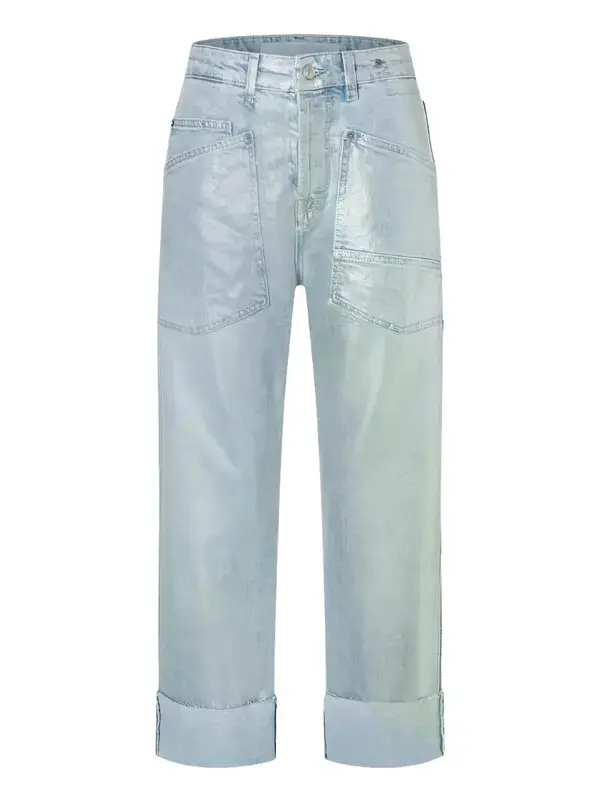 Mac Jeans Cropped Wide-leg Jeans With Shiny Coating - Blue