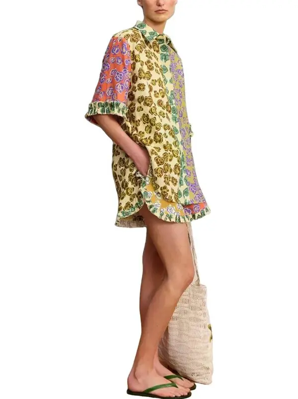 ALEMAIS Spliced Abstract Floral Print Shorts - Yellow