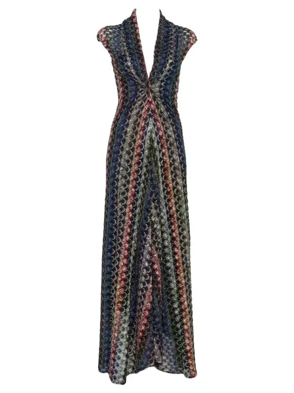 Missoni Chevron Knit V-neck Maxi Dress - Blue