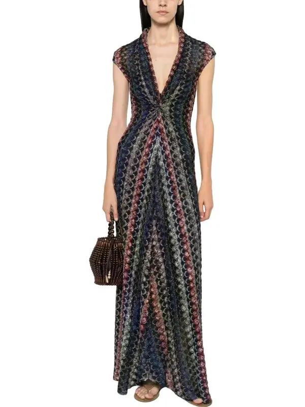 Missoni Chevron Knit V-neck Maxi Dress - Blue