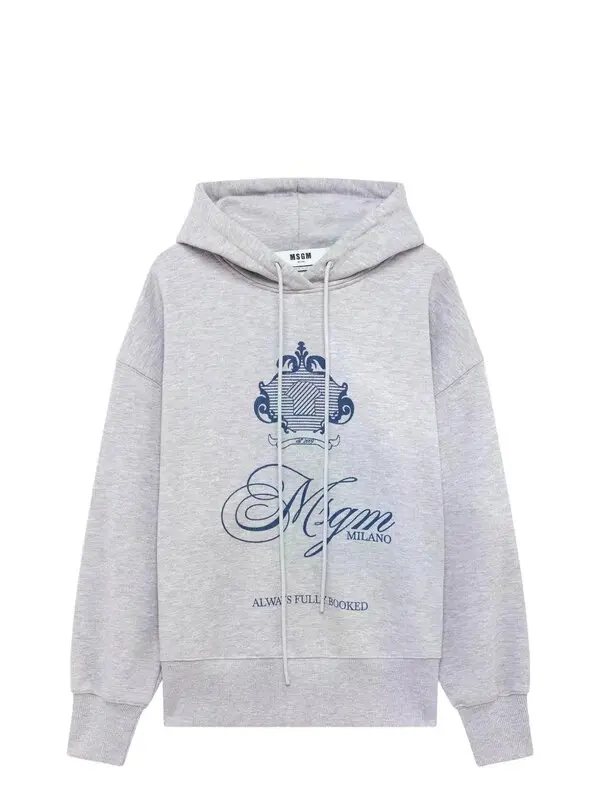 MSGM Logo Print Drawstring Hoodie - Grey