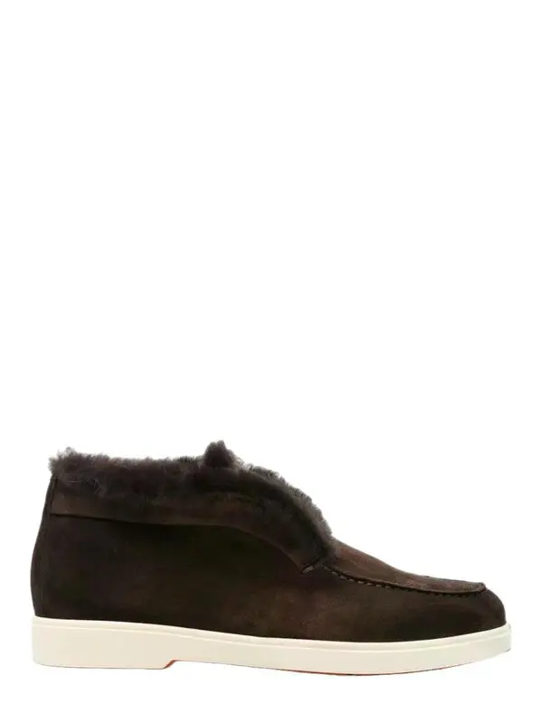 Santoni Fur-trimmed Suede Loafers - Brown