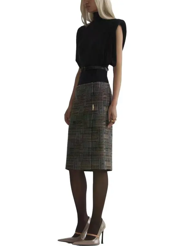 MUGLER Draped Funnel Neck Jersey Top With Padded Shoulders - Black