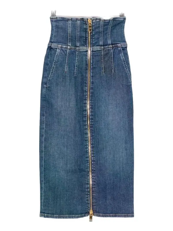 Elisabetta Franchi High-waisted Denim Midi Skirt With Front Zip - Blue