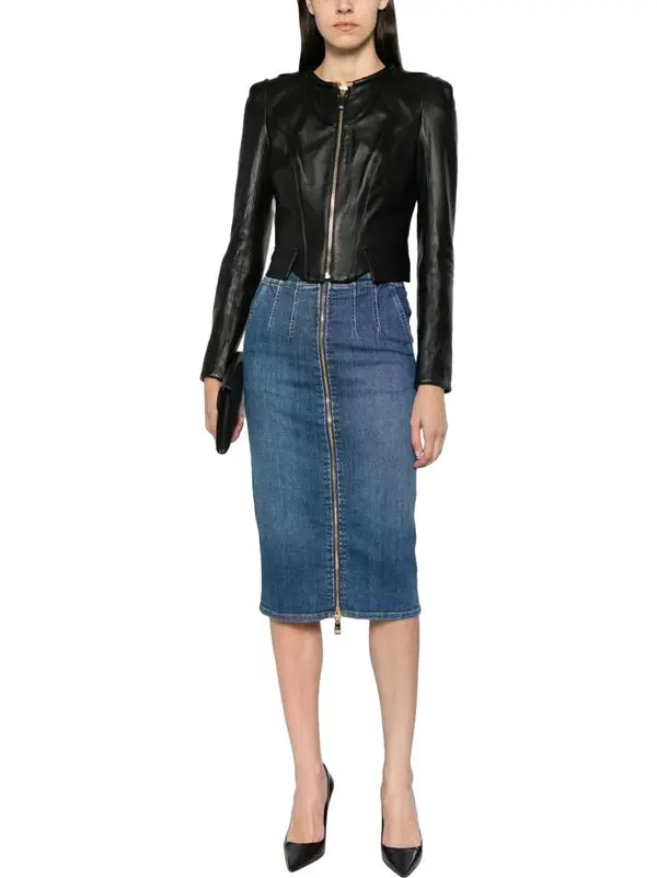 Elisabetta Franchi High-waisted Denim Midi Skirt With Front Zip - Blue