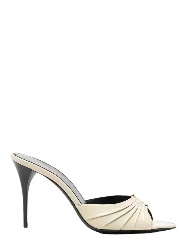 Saint Laurent Babylon Ruched Leather Heeled Mules - Neutrals