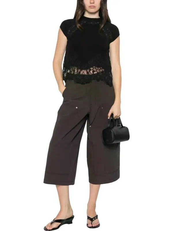 Ermanno Scervino Lace Trim Cap-sleeve Knit Top - Black