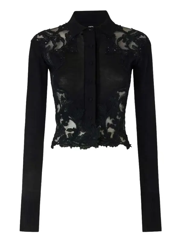 Ermanno Scervino Lace-embroidered Virgin Wool Shirt - Black