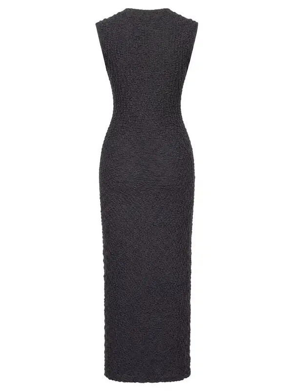 Vince Textured Ruched Sleeveless Midi Dress - Grey