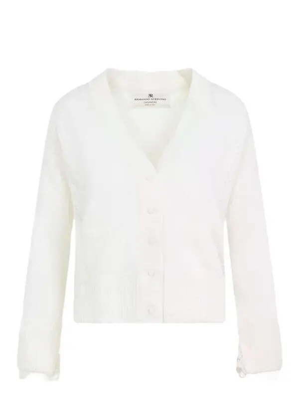 Ermanno Scervino Lace Trim Cashmere Cardigan - White