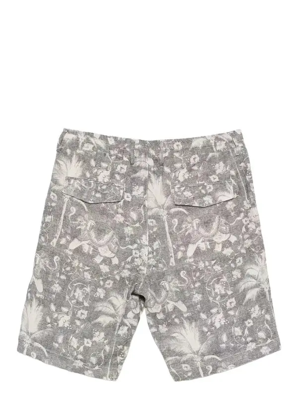 Eleventy Graphic Print Linen Shorts - Black