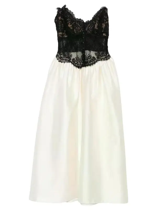 SELF-PORTRAIT Lace Bodice Flared Midi Dress - Neutrals