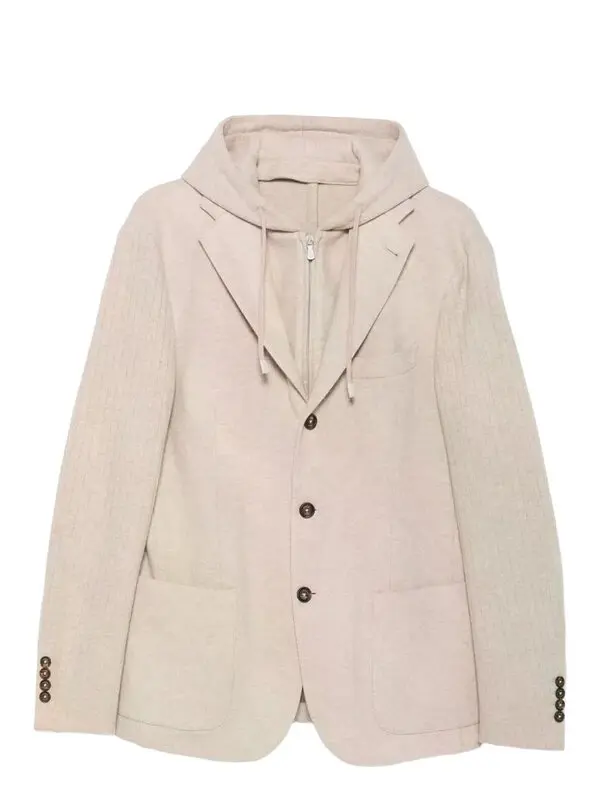 Eleventy Single-breasted Hooded Jacket - Neutrals