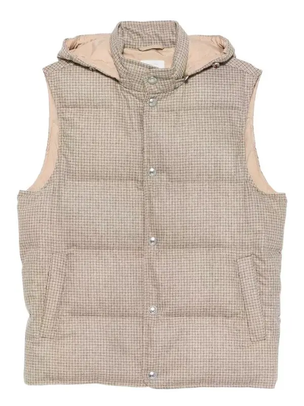Eleventy Checked Padded Gilet With Hood - Neutrals