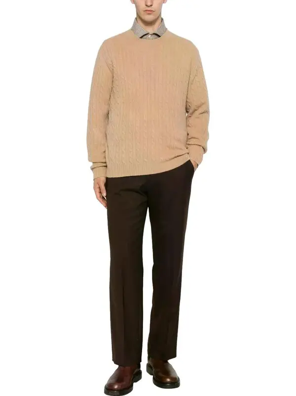 Eleventy Cable Knit Crew Neck Sweater - Neutrals
