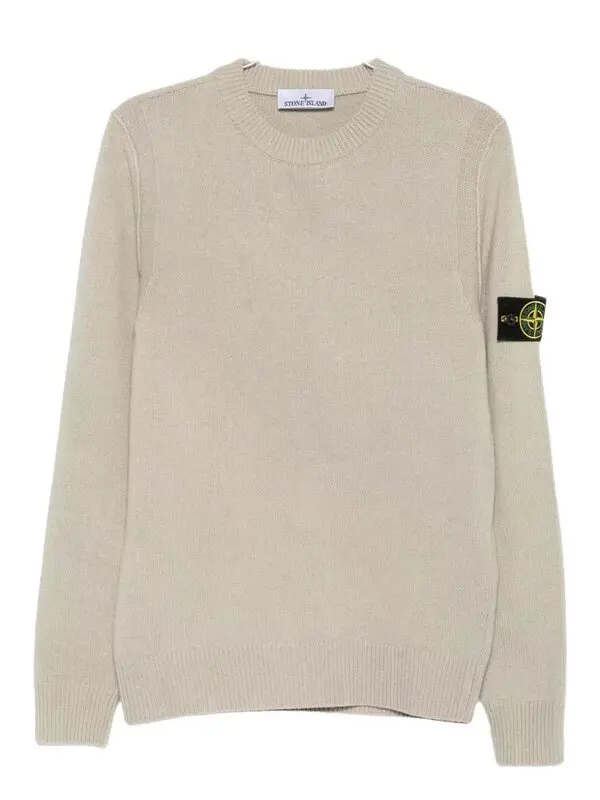 Stone Island Ribbed Knit Crewneck Sweater With Logo Patch - Neutrals