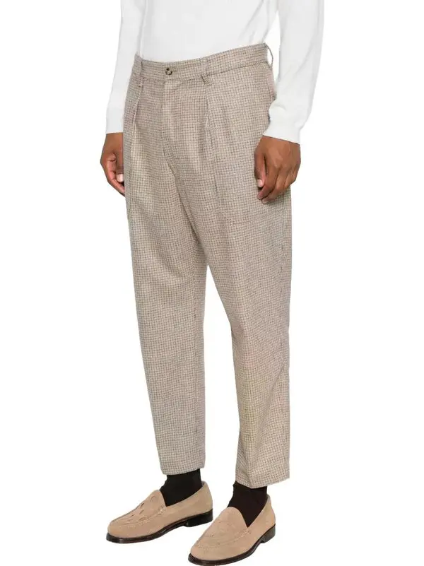 Eleventy Check-pattern Pleated Trousers - Brown