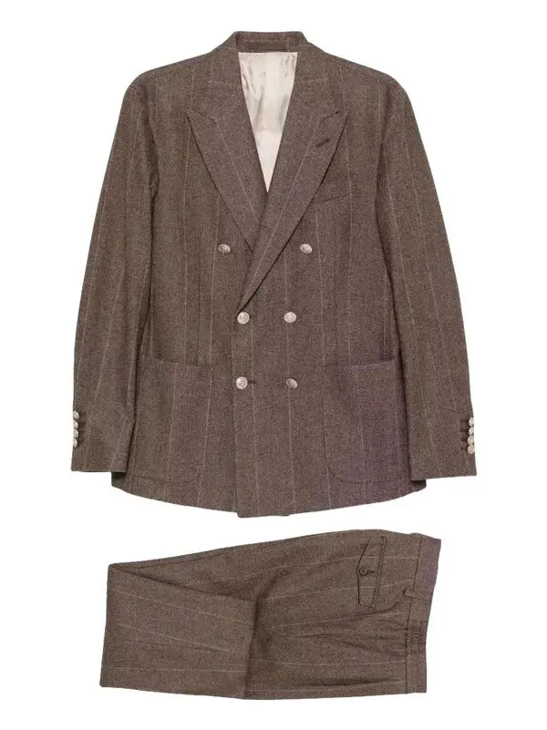 Eleventy Double-breasted Pinstripe-pattern Suit - Brown