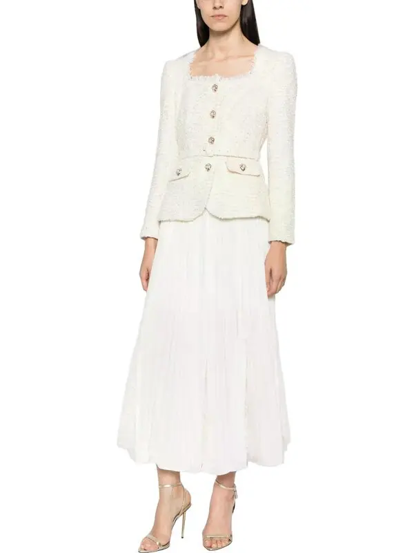 SELF-PORTRAIT Bouclé-knit Pleated Midi Dress - Neutrals