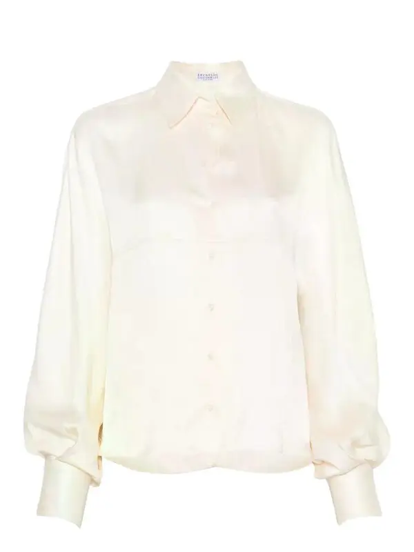 Brunello Cucinelli Balloon-sleeve Silk Shirt - Neutrals