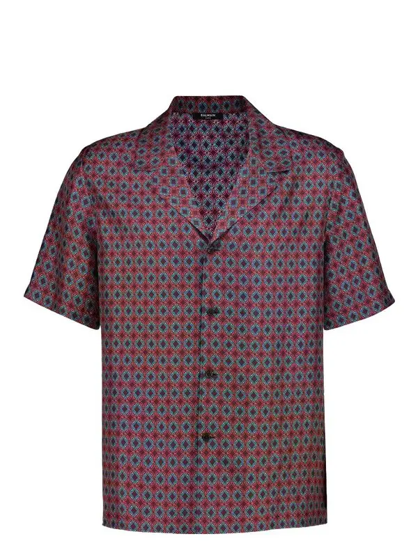 Balmain Geometric-print Silk Shirt - Red