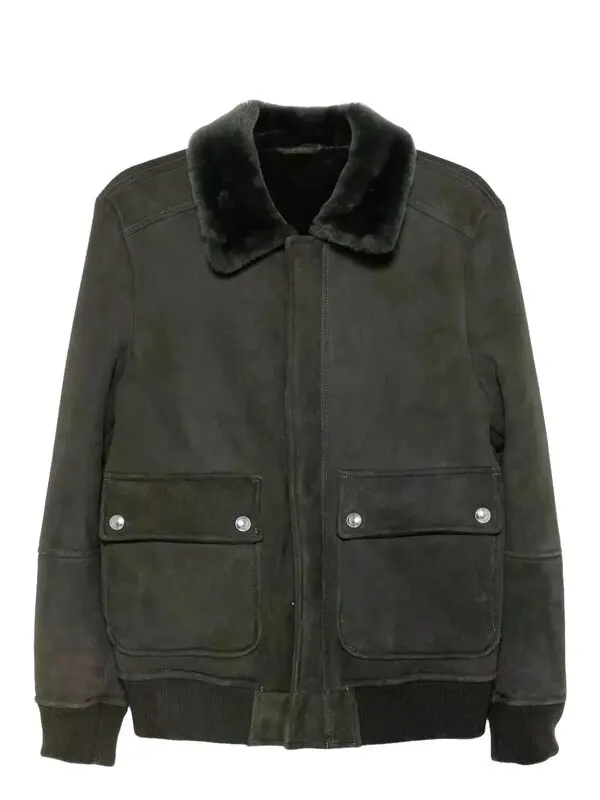 Eleventy Shearling Collar Bomber Jacket - Green
