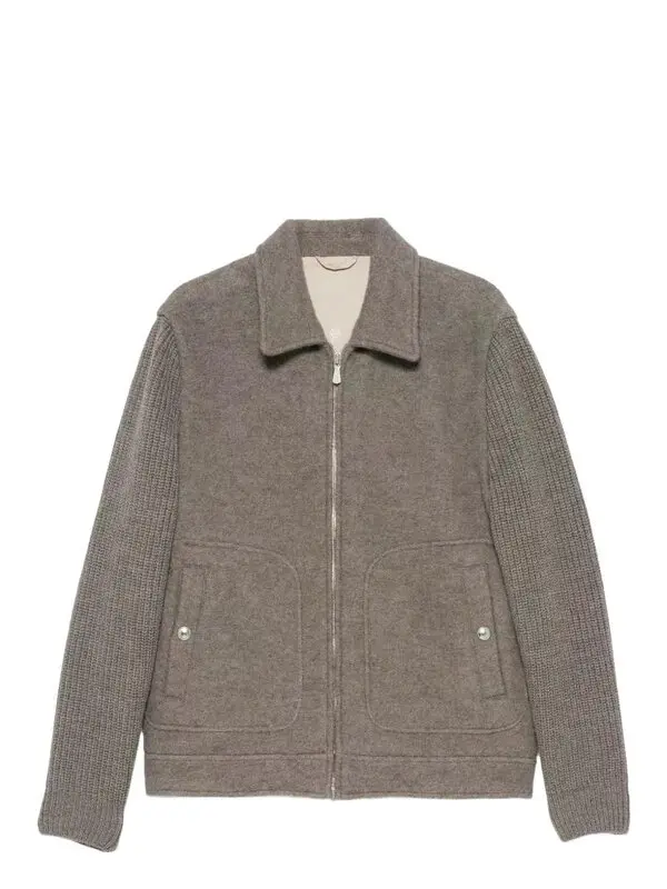 Eleventy Wool Felt And Knit Zip-up Jacket - Grey