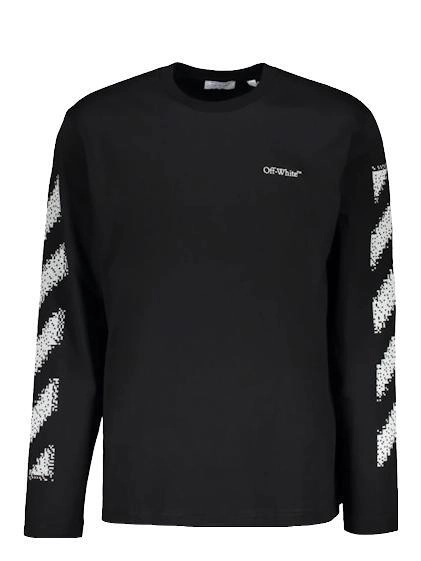 Off-White Pixel Diagonal Stripes Long Sleeve Tee Shirt - Black
