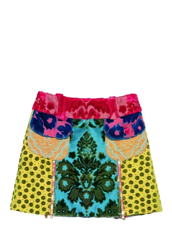 Moschino Patchwork Damask Print Mini Skirt - Yellow