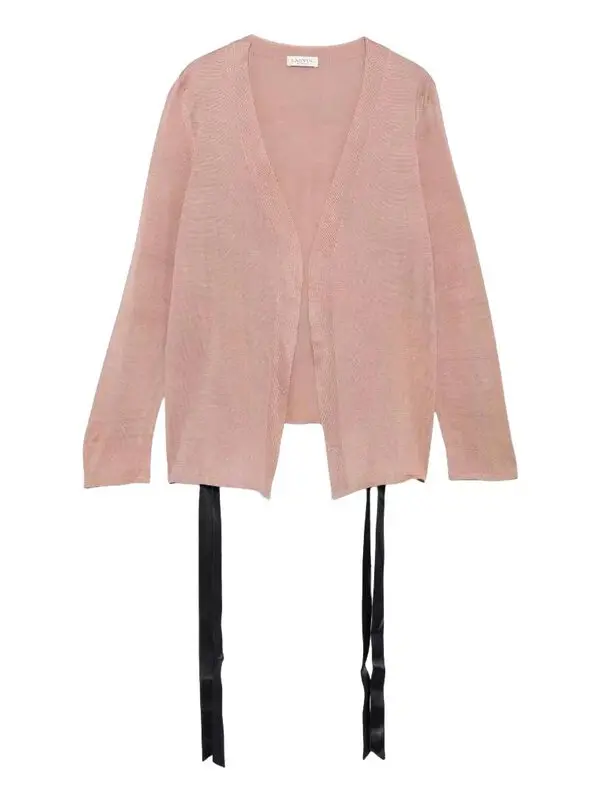 LANVIN Dusty V-neck Cardigan With Ribbon Trim - Pink