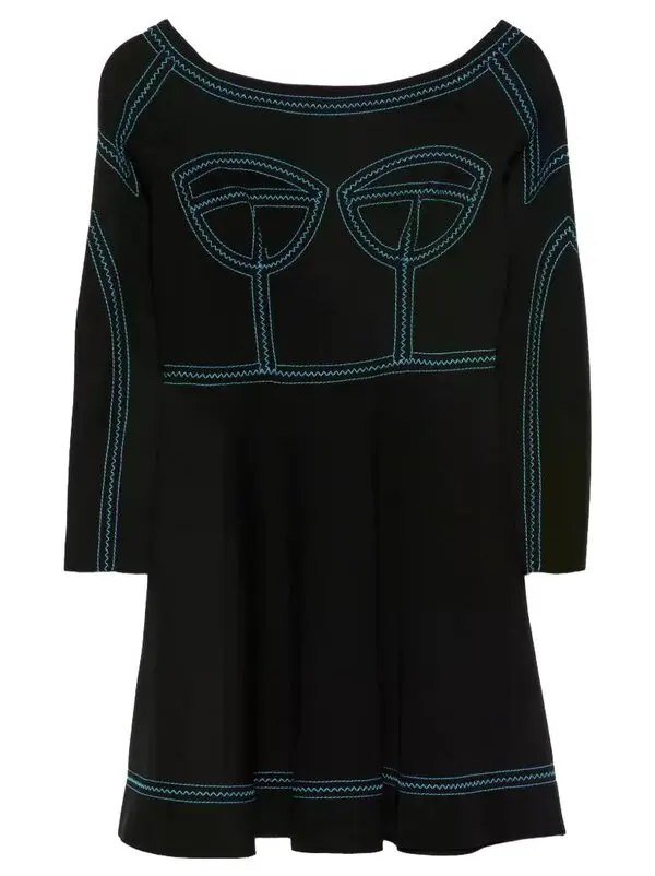 Jeremy Scott Contrast-stitch Long-sleeve A-line Dress - Black