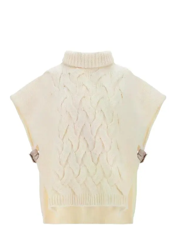 Herno Cable-knit Turtleneck Cape - White