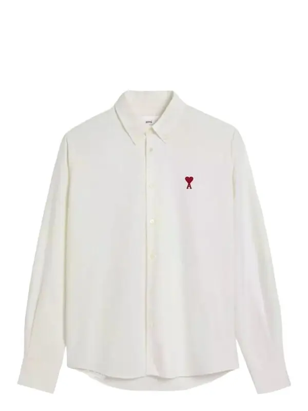 AMI Paris Cotton Shirt With De Coeur Embroidery - White