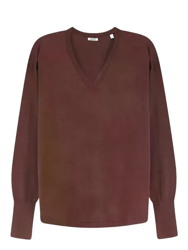 Aspesi V-neck Drop Shoulder Fine Knit Sweater - Brown