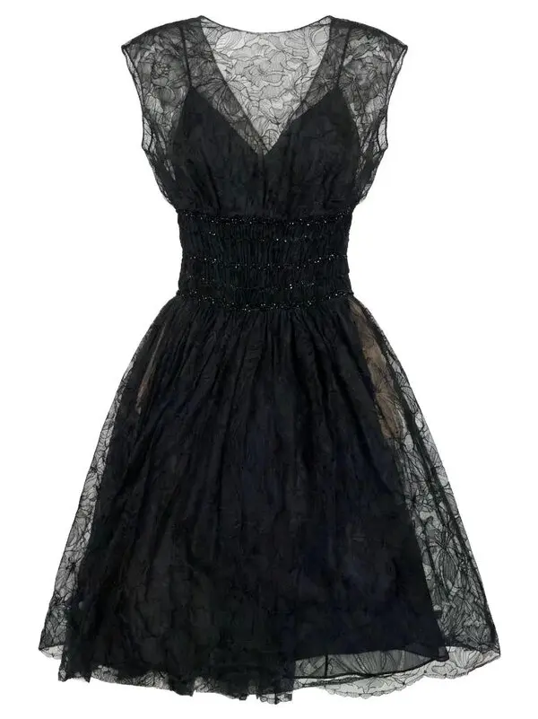 Valentino Garavani Lace-overlay Sequin-embellished Mini Dress - Black