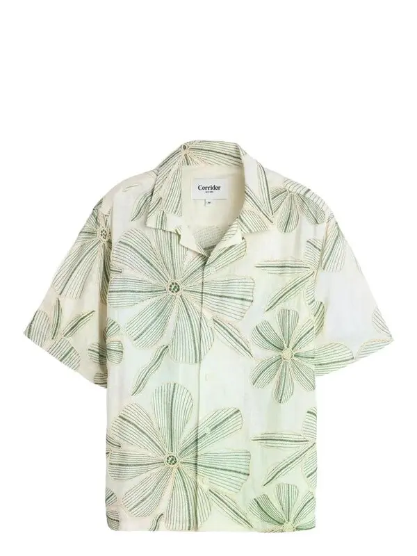 CORRIDOR Floral-embroidered Linen Shirt - Neutrals