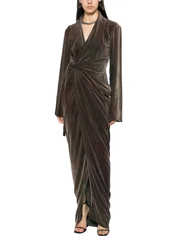 Rick Owens Draped Velvet Maxi Dress - Grey