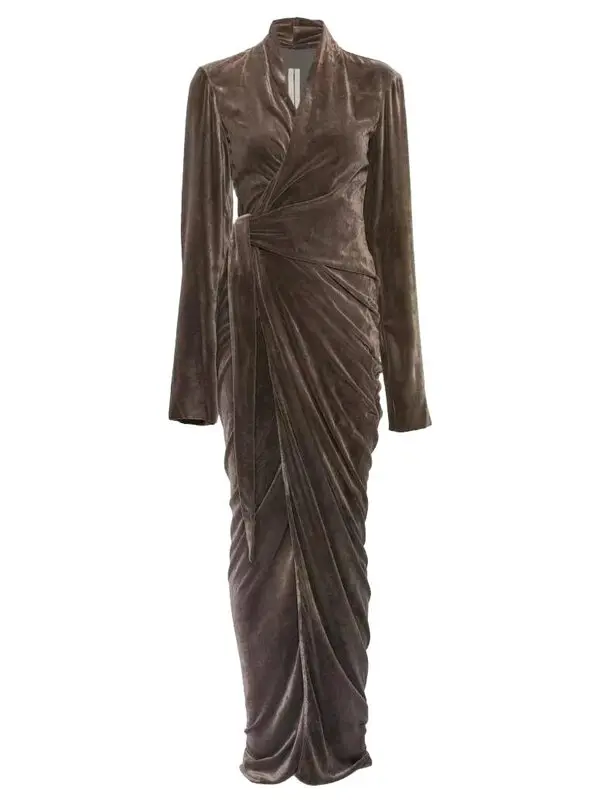 Rick Owens Draped Velvet Maxi Dress - Grey