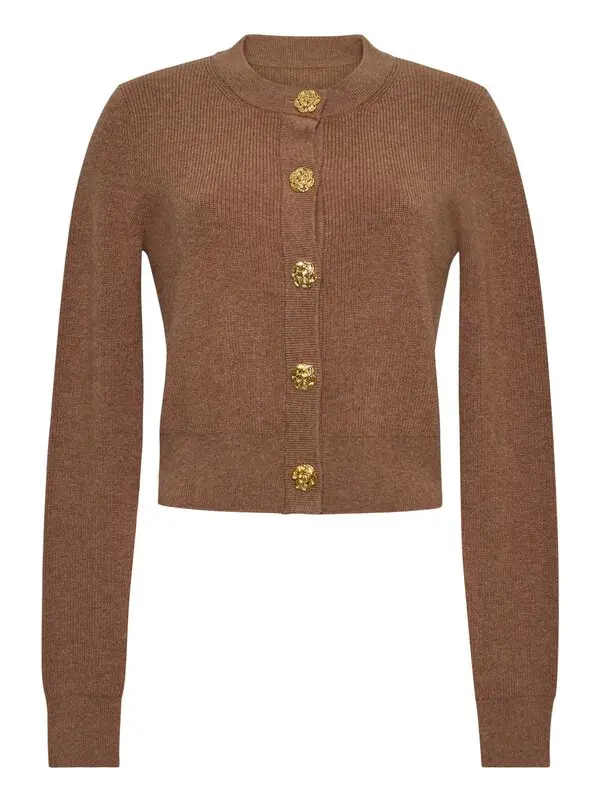 Cara Cara Ellery Cardigan With Gold Floral Buttons - Camel Heather