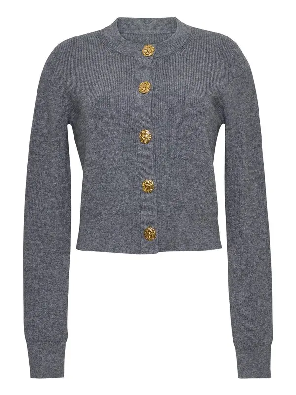 Cara Cara Ellery Cardigan With Gold Floral Buttons - Grey Heather
