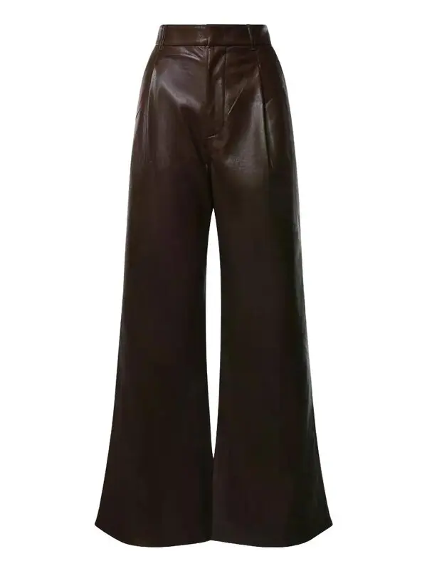 Andamane Pleated Faux-leather Trousers - Brown
