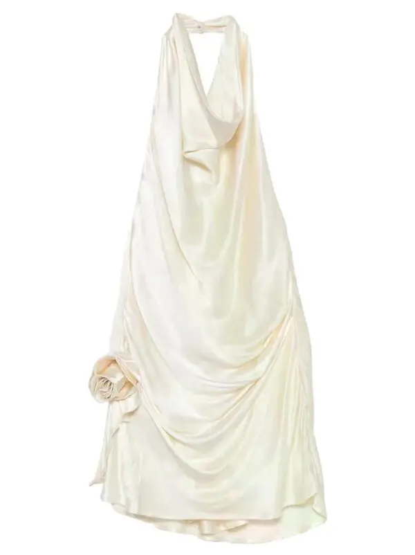 Arcina Ori Rosa Draped Halterneck Mini Dress - Neutrals