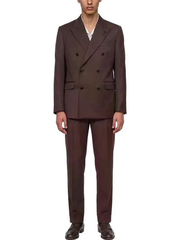 LARDINI Double-breasted Peaked-lapel Suit - Brown
