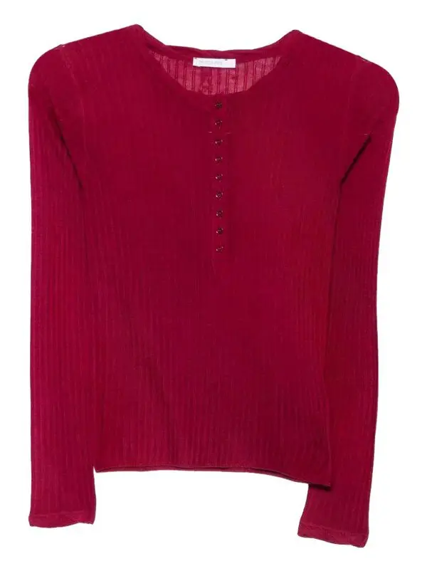 Patrizia Pepe Rib-knit Button-placket Sweater - Red