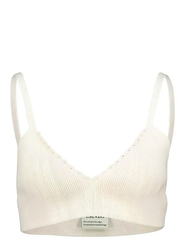 Escvdo Scalloped Ribbed-knit Cropped Top - Neutrals
