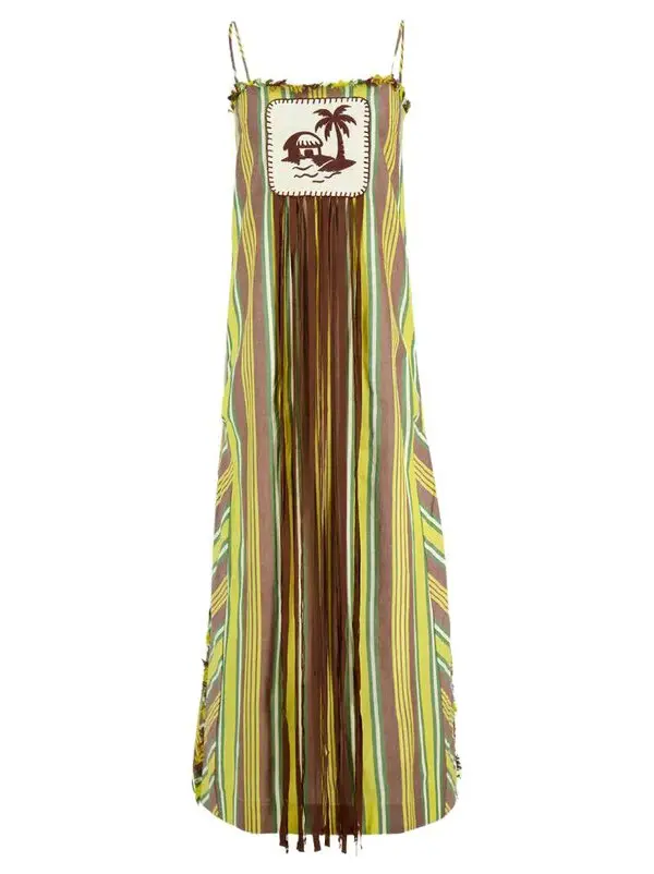 ALEMAIS Maxi Dress With Graphic Patch And Fringe Detail - Brown