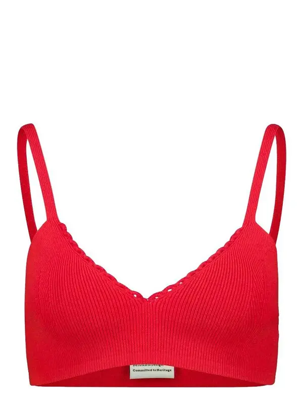 Escvdo Ribbed V-neck Cropped Top - Red