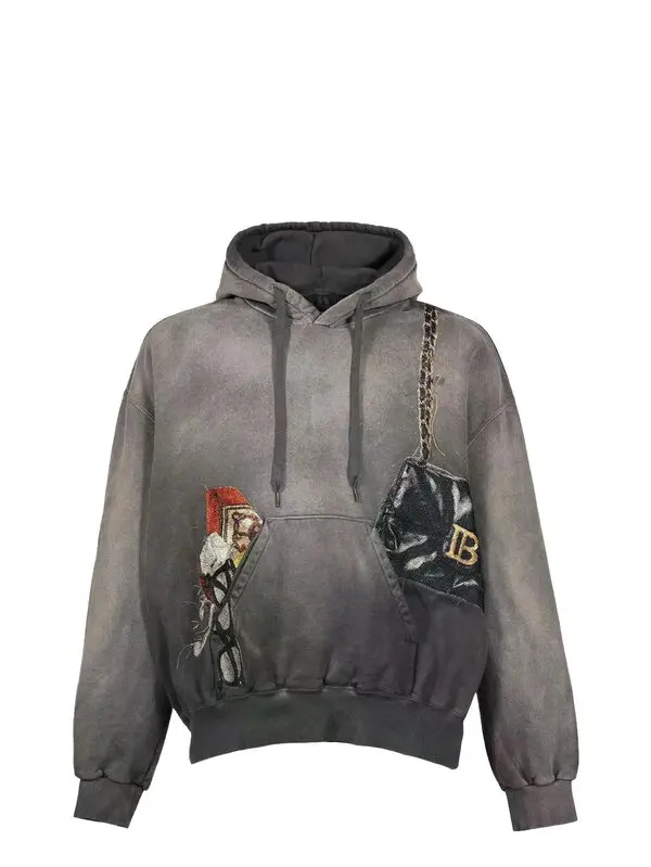 DOUBLET Faded Effect Patch Detail Hoodie - Grey